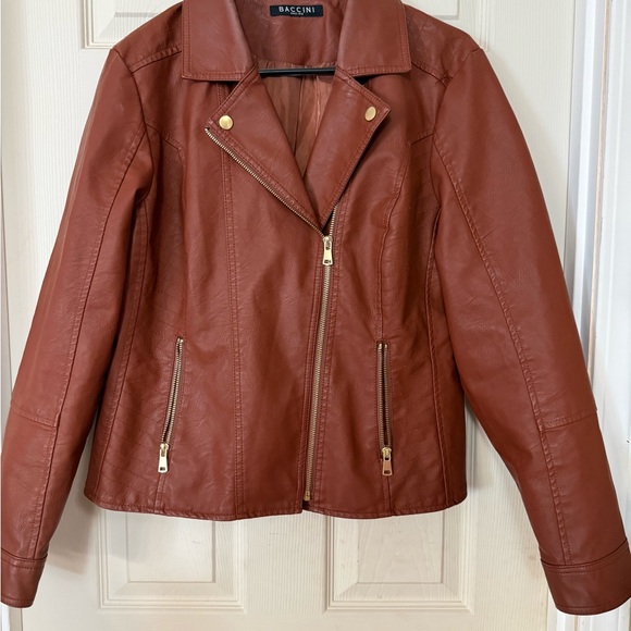 Baccini | Jackets & Coats | Baccini Brown Moto Jacket Xl Faux Leather ...